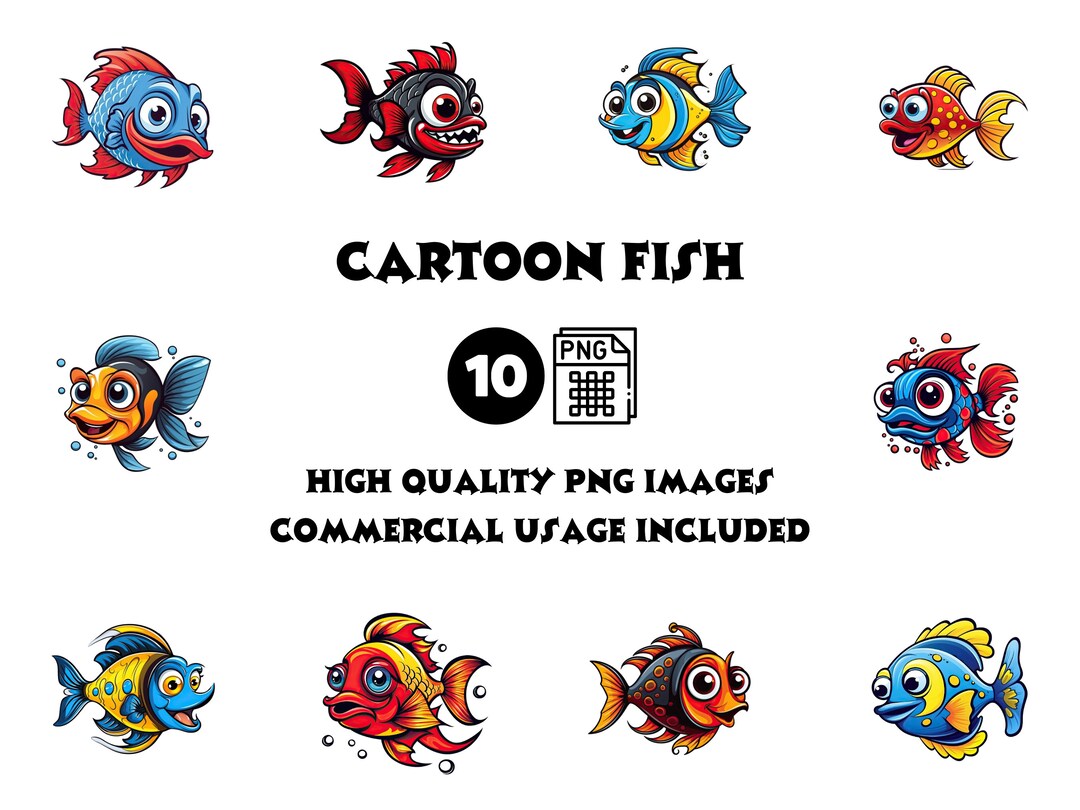Cartoon Fish Clipart Set: Whimsical Ocean Illustrations, Digital Art ...