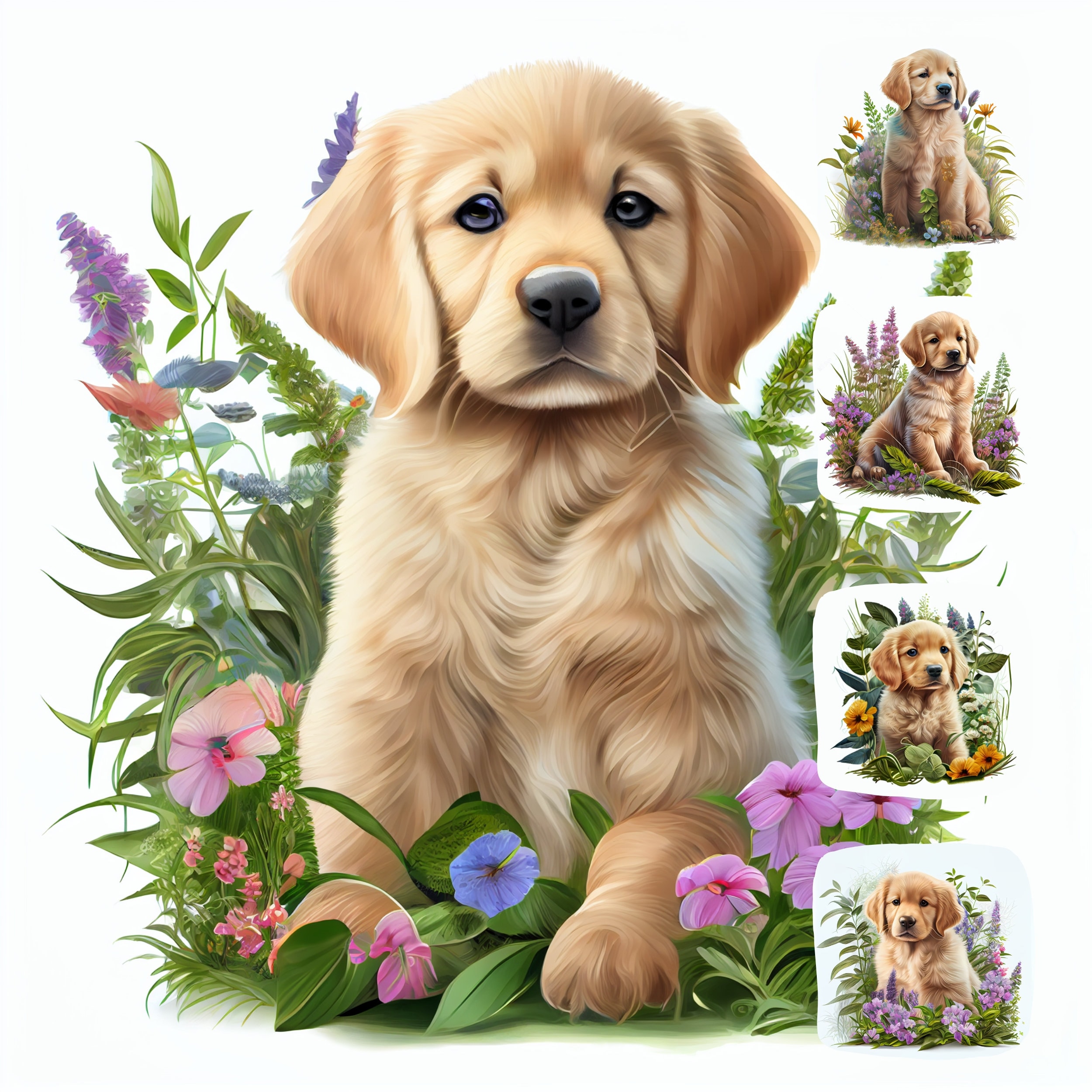 Whimsical Golden Retriever Puppy Watercolor Clipart Ready-to-use ...