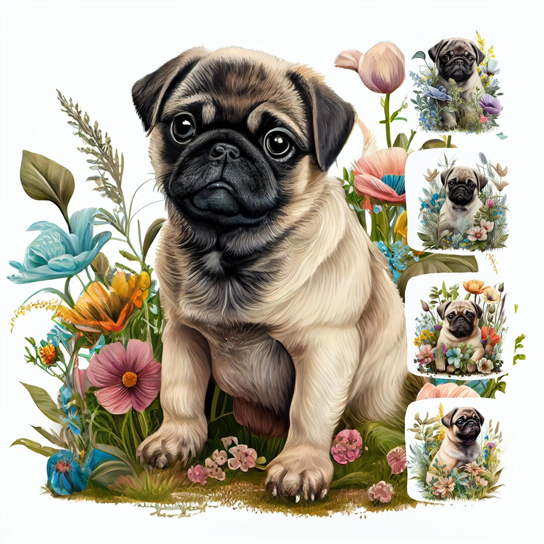 Pug Puppy Digital Watercolor Clipart Pug Puppy Breed Printable ...