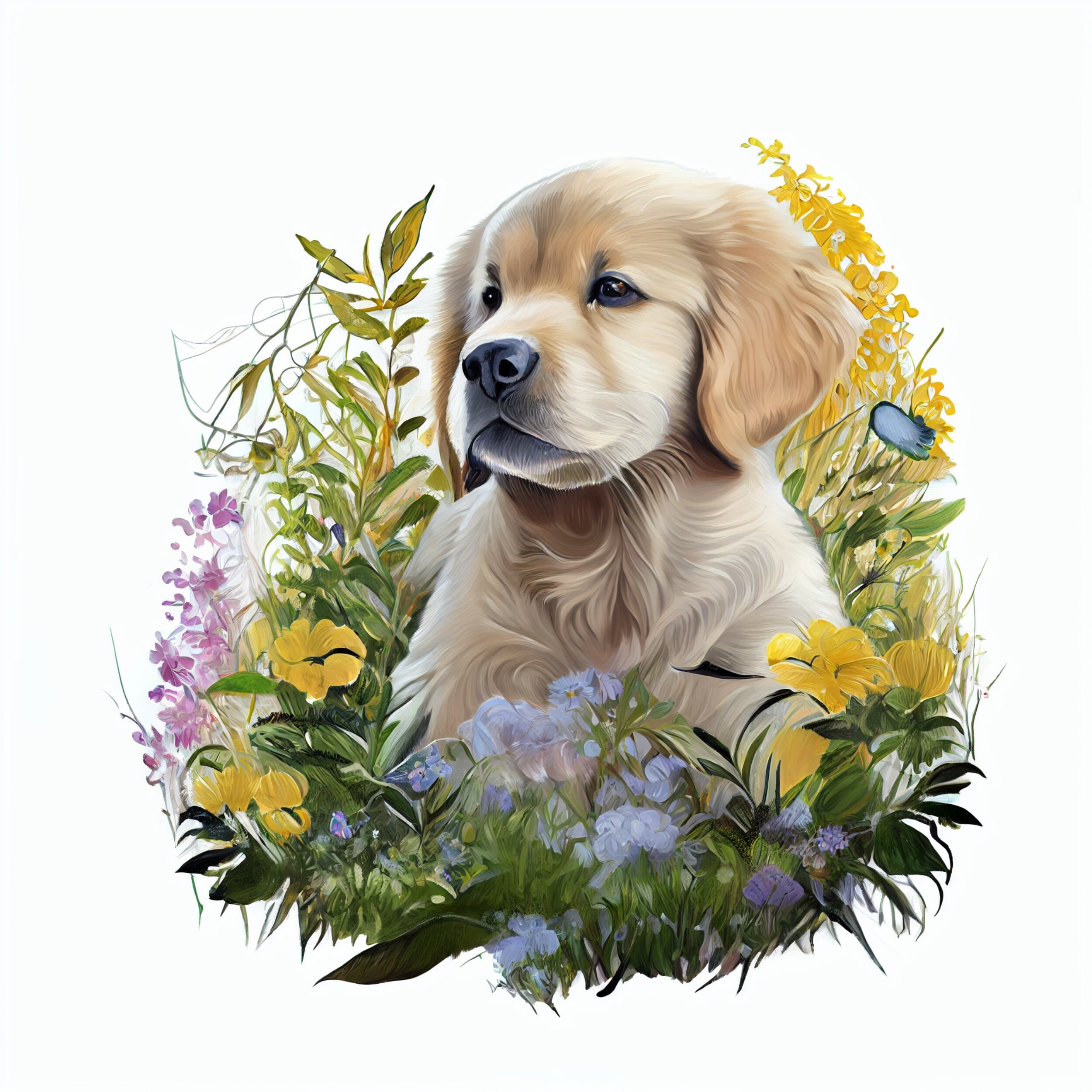 Whimsical Golden Retriever Puppy Watercolor Clipart Ready-to-use ...