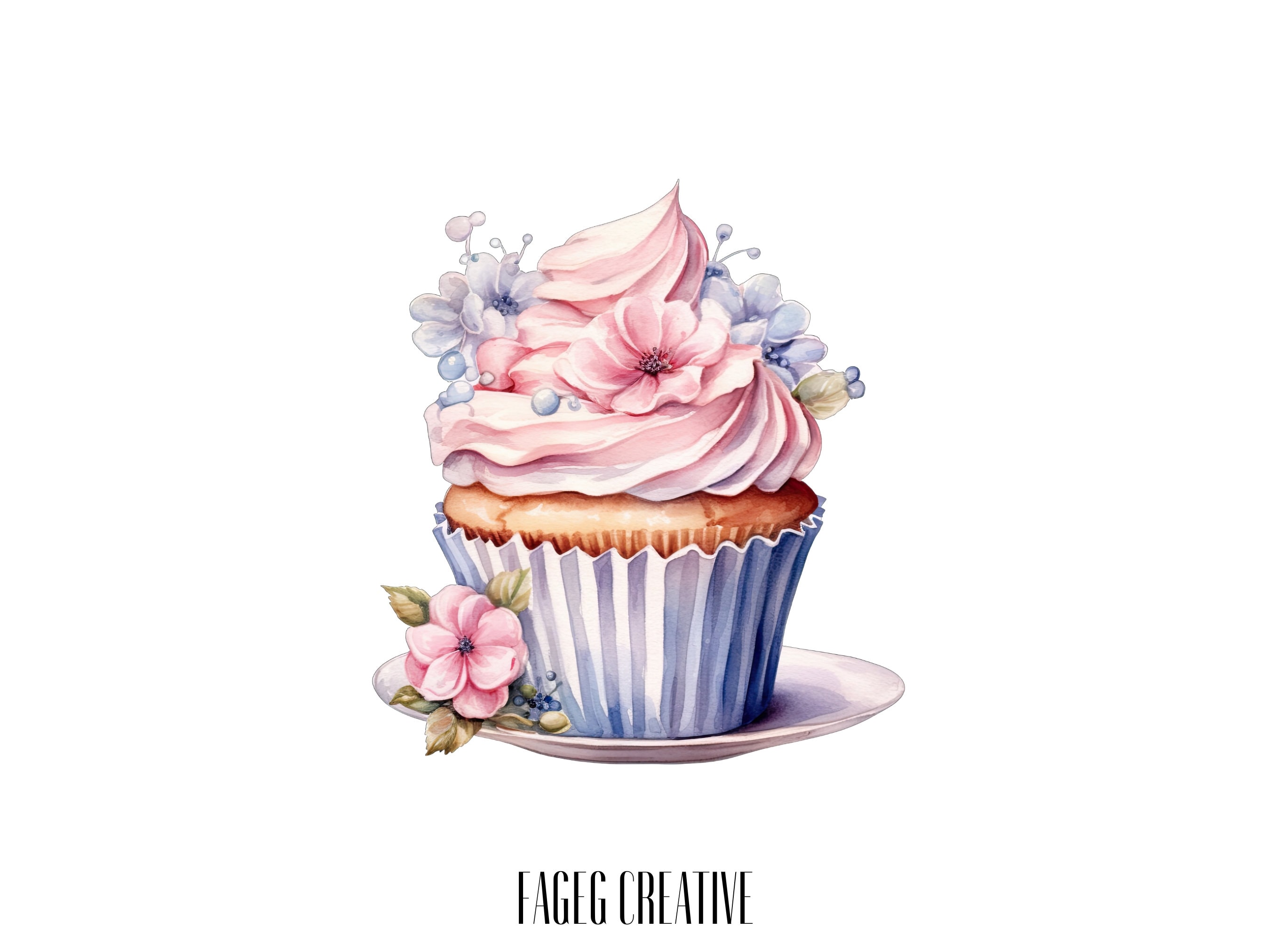 Watercolor Cupcake Birthday Clipart Dessert Clipart Cake Clipart Bakery ...