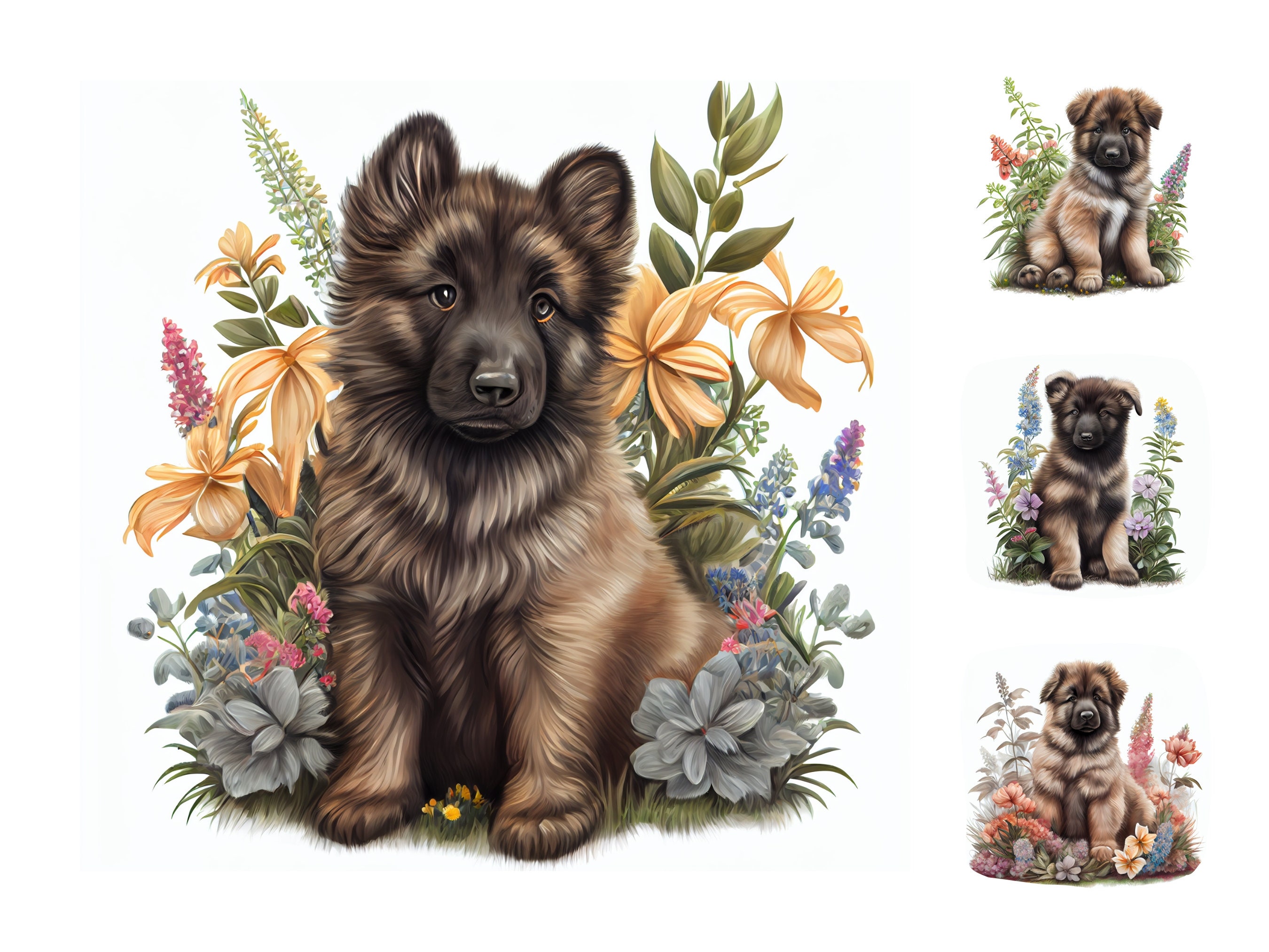 Belgian Tervuren Shepherd Puppy Digital Watercolor Clipart, Belgian ...