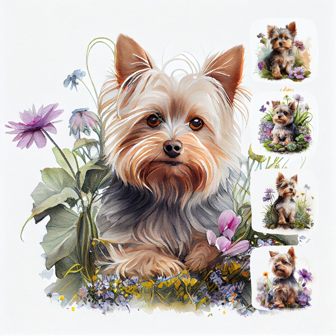 Yorkshire Terrier Puppy Watercolor Clipart, Dog Illustration Bundle ...