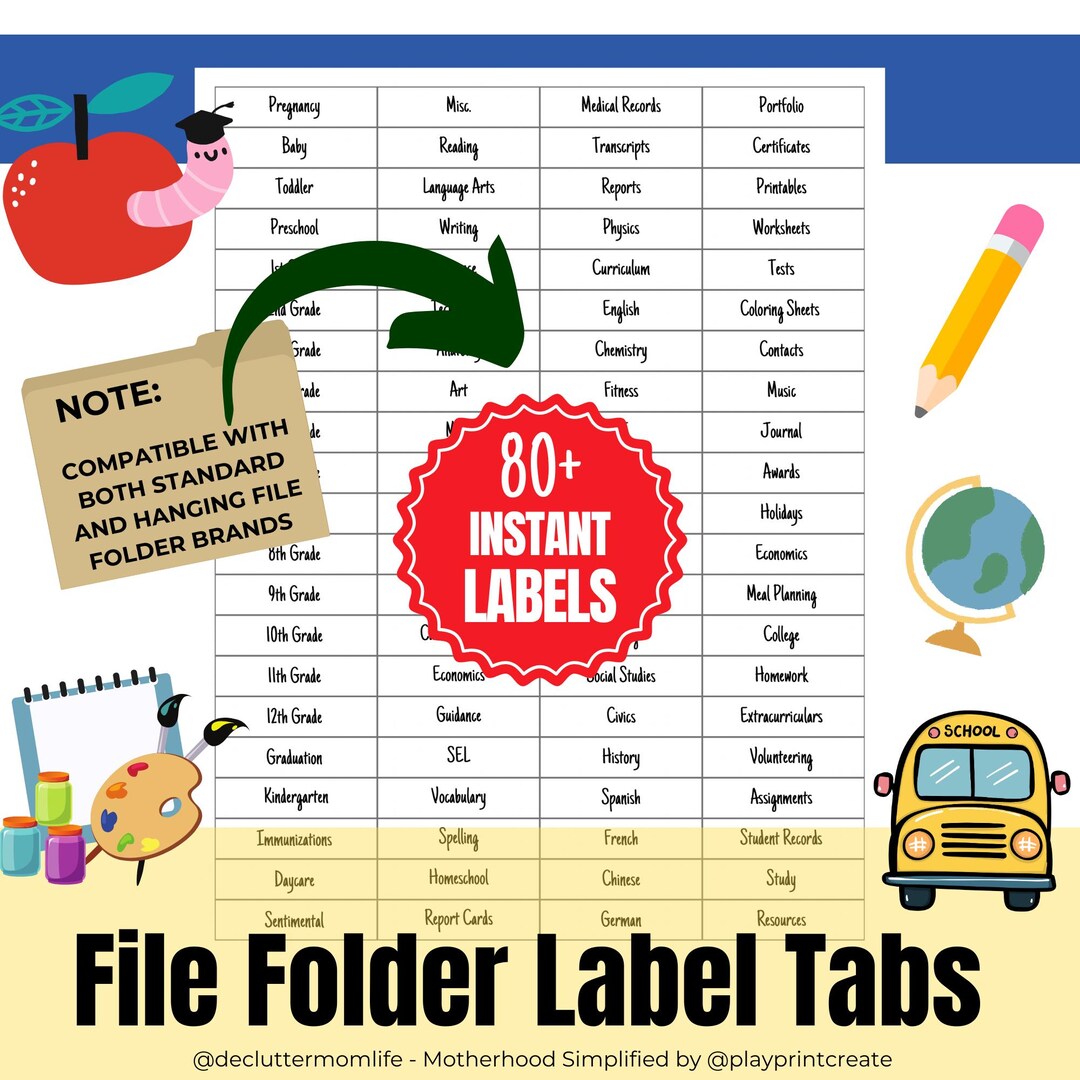 File Folder Labels, Homeschool & Memory Box, 80+ Categories (instant ...