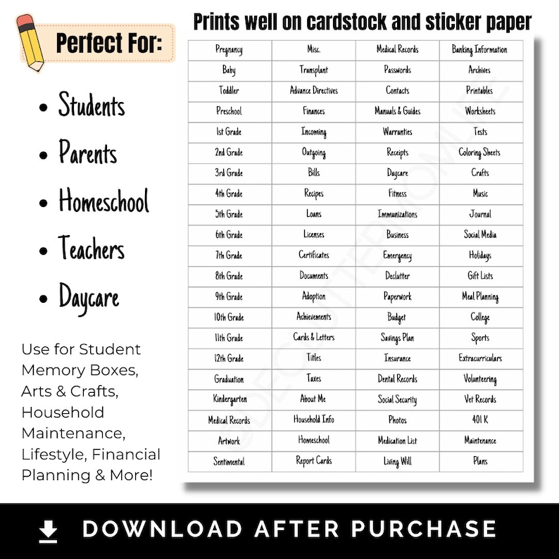 Hanging File Folder Labels | for Kids Milestone Memory Box | Home ...