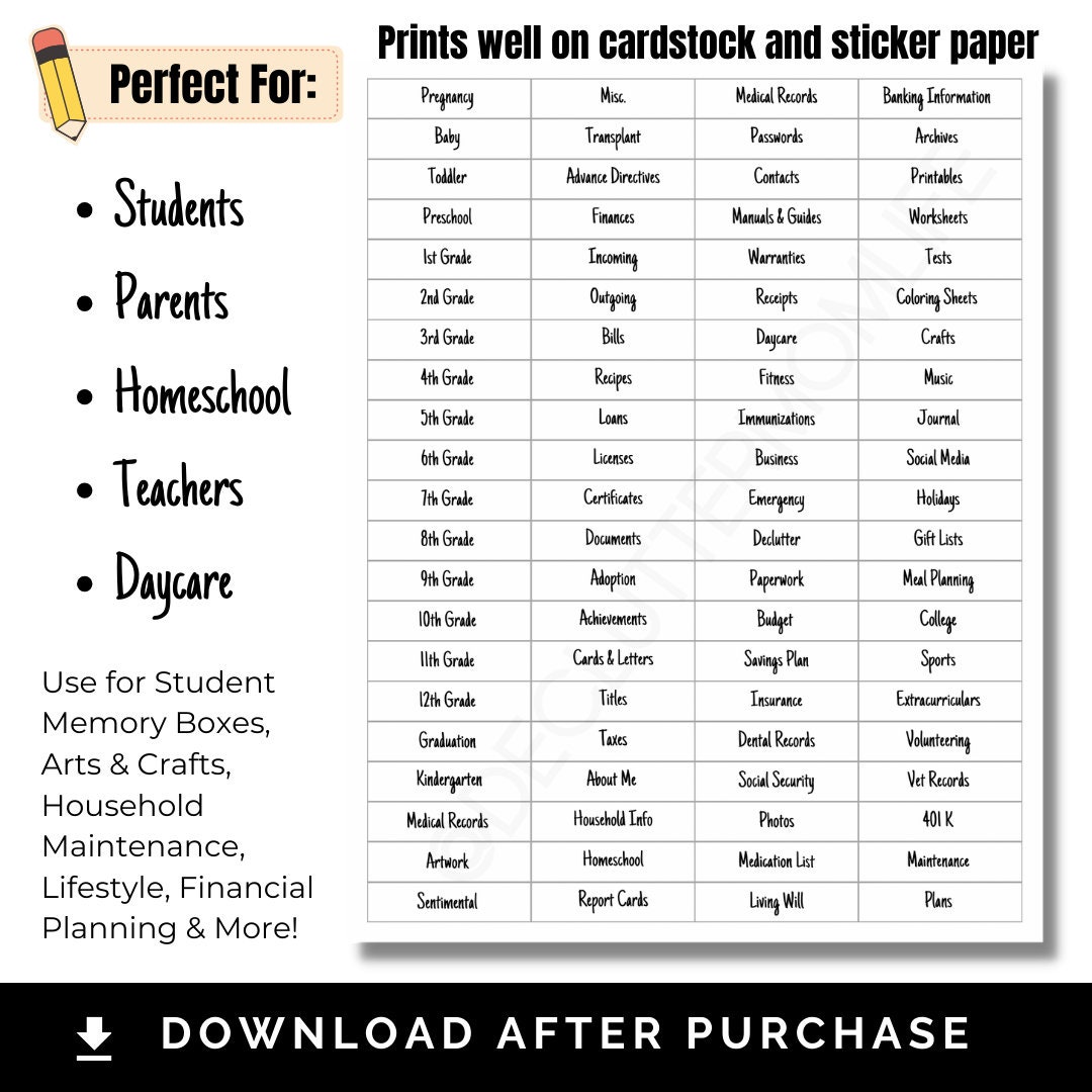 Hanging File Folder Labels | for Kids Milestone Memory Box | Home ...