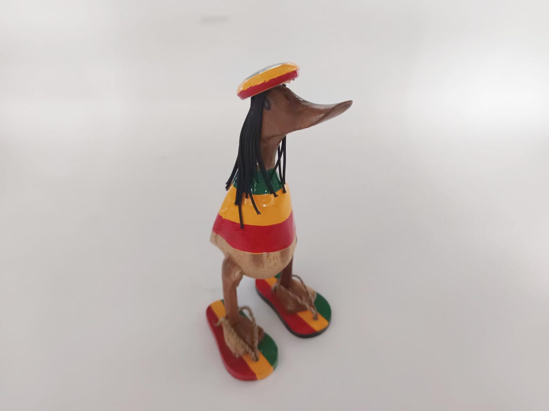 Hand Carved Jamaican Duck Wood Figurine, Hand Painted Reggae Duck ...