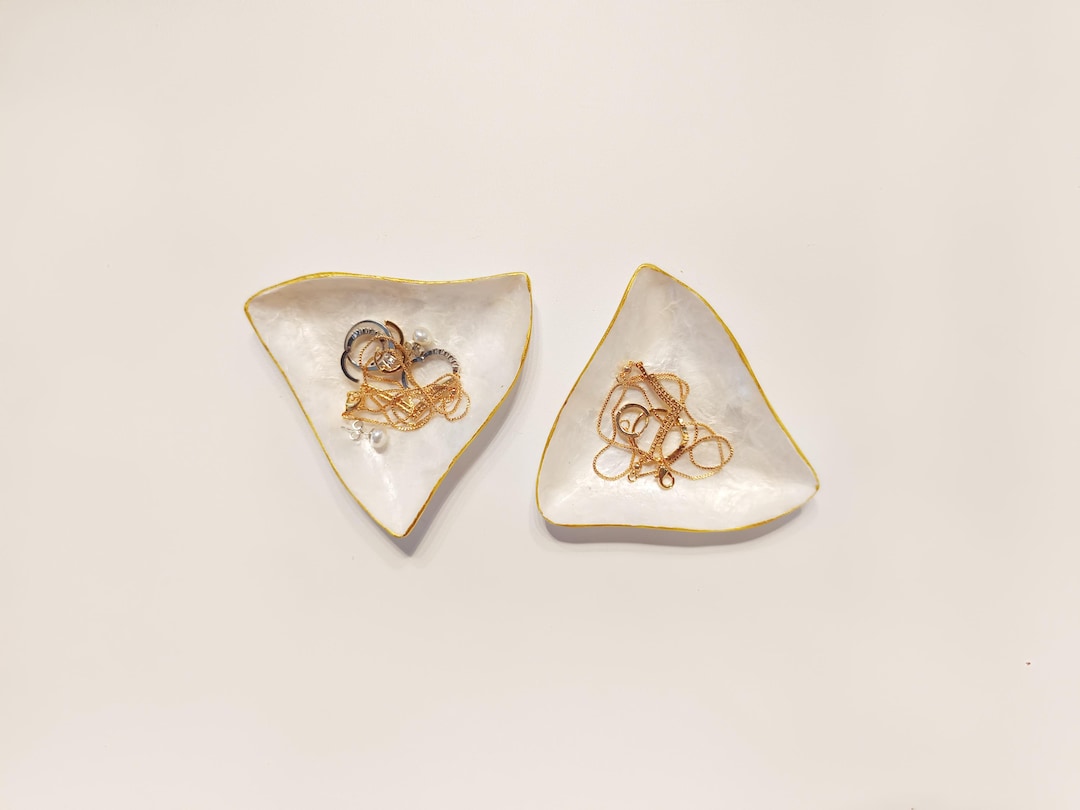 Warped Triangle Soft Seashell Ring Dish - White Soft Mother of Pearl ...