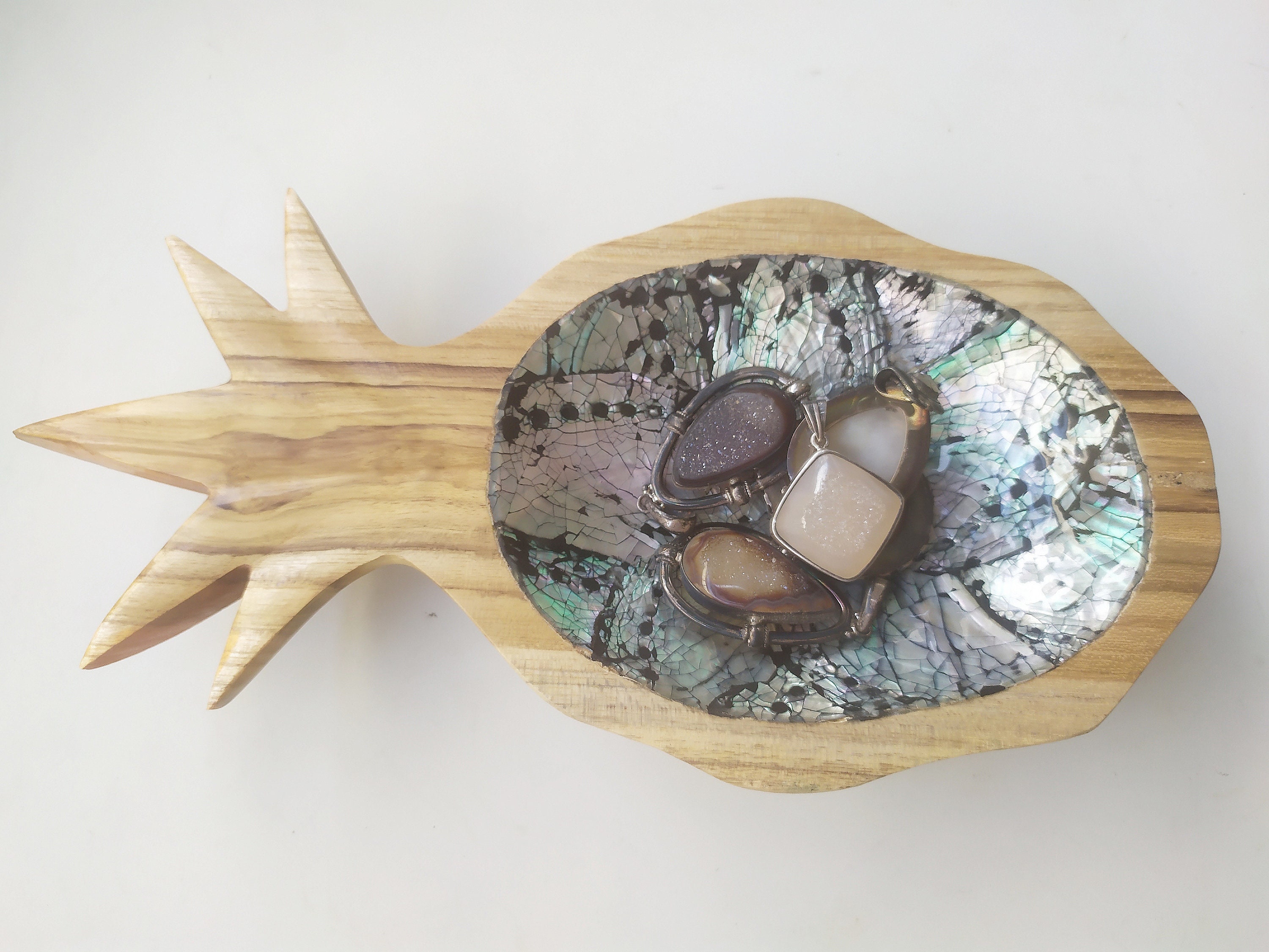 Decorative River Abalone Small Jewelry Plate Pineapple Teak - Etsy