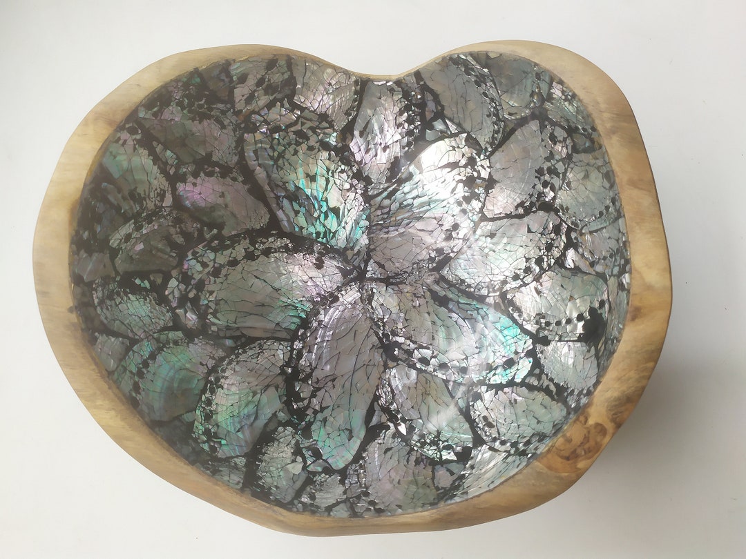 Decorative River Abalone Natural Shape Jewelry Bowl Teak Wood Key Dish ...