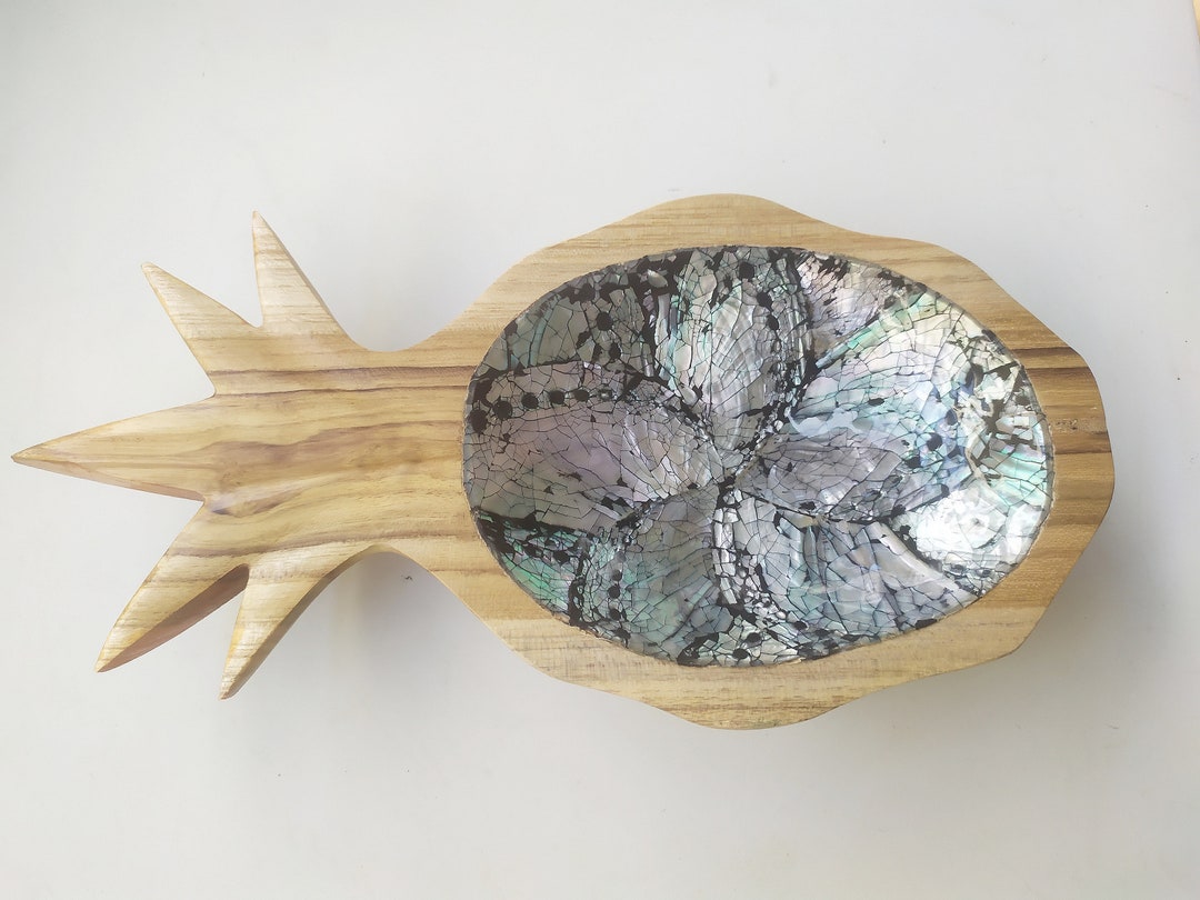 Decorative River Abalone Small Jewelry Plate Pineapple Teak Wood Key ...