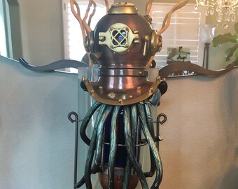 Octopus/ Diving Helmet/ Ocean Art/ Sea Monster/ Tranquil/ Unique ...