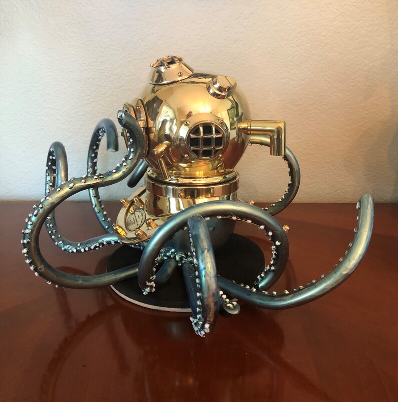 Octopus/ Diving Helmet/ Ocean Art/ Sea Monster/ Tranquil/ Unique ...