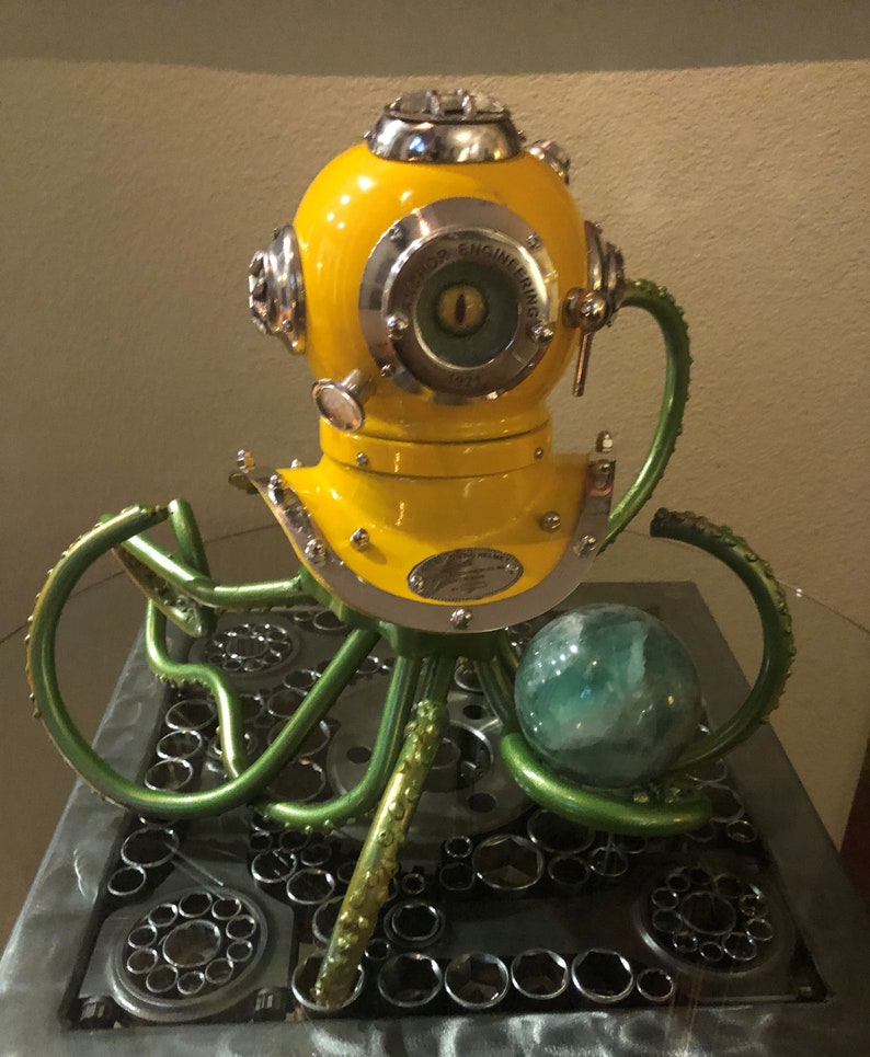 Octopus/ Diving Helmet/ Ocean Art/ Sea Monster/ Tranquil/ Unique ...