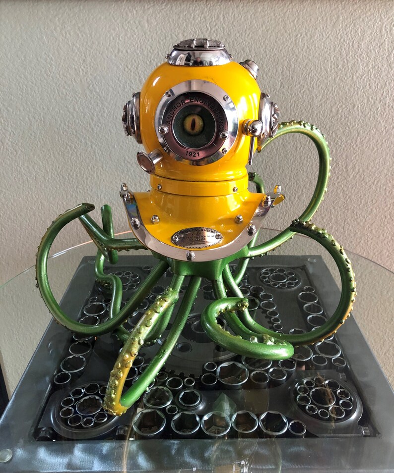 Octopus/ Diving Helmet/ Ocean Art/ Sea Monster/ Tranquil/ Unique ...
