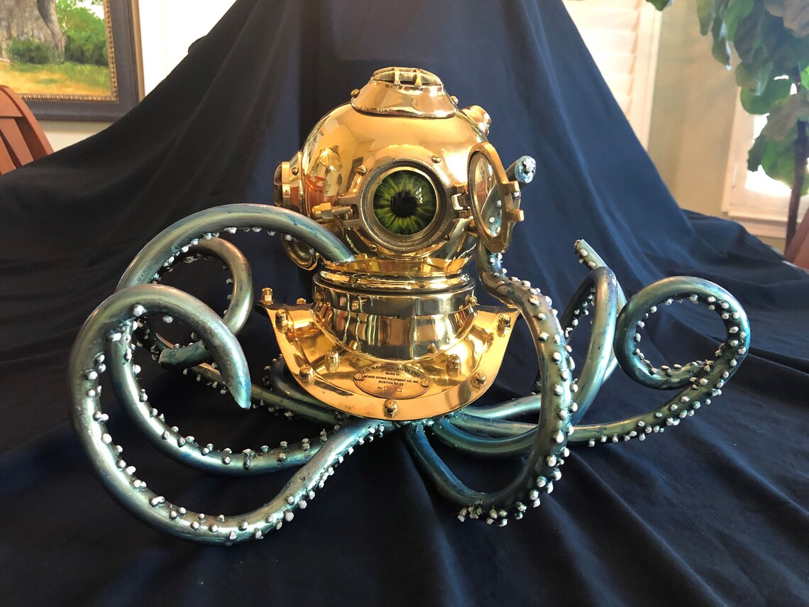 Octopus/ Diving Helmet/ Ocean Art/ Sea Monster/ Tranquil/ Unique ...