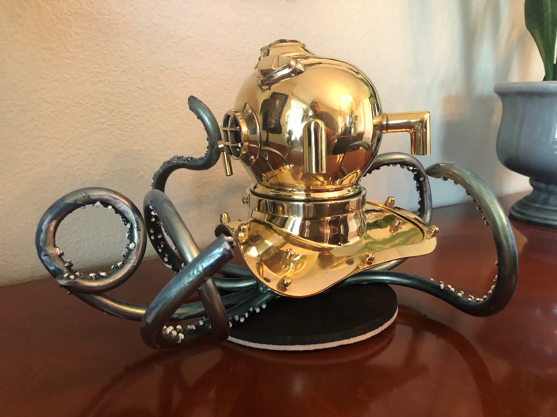 Octopus/ Diving Helmet/ Ocean Art/ Sea Monster/ Tranquil/ Unique ...