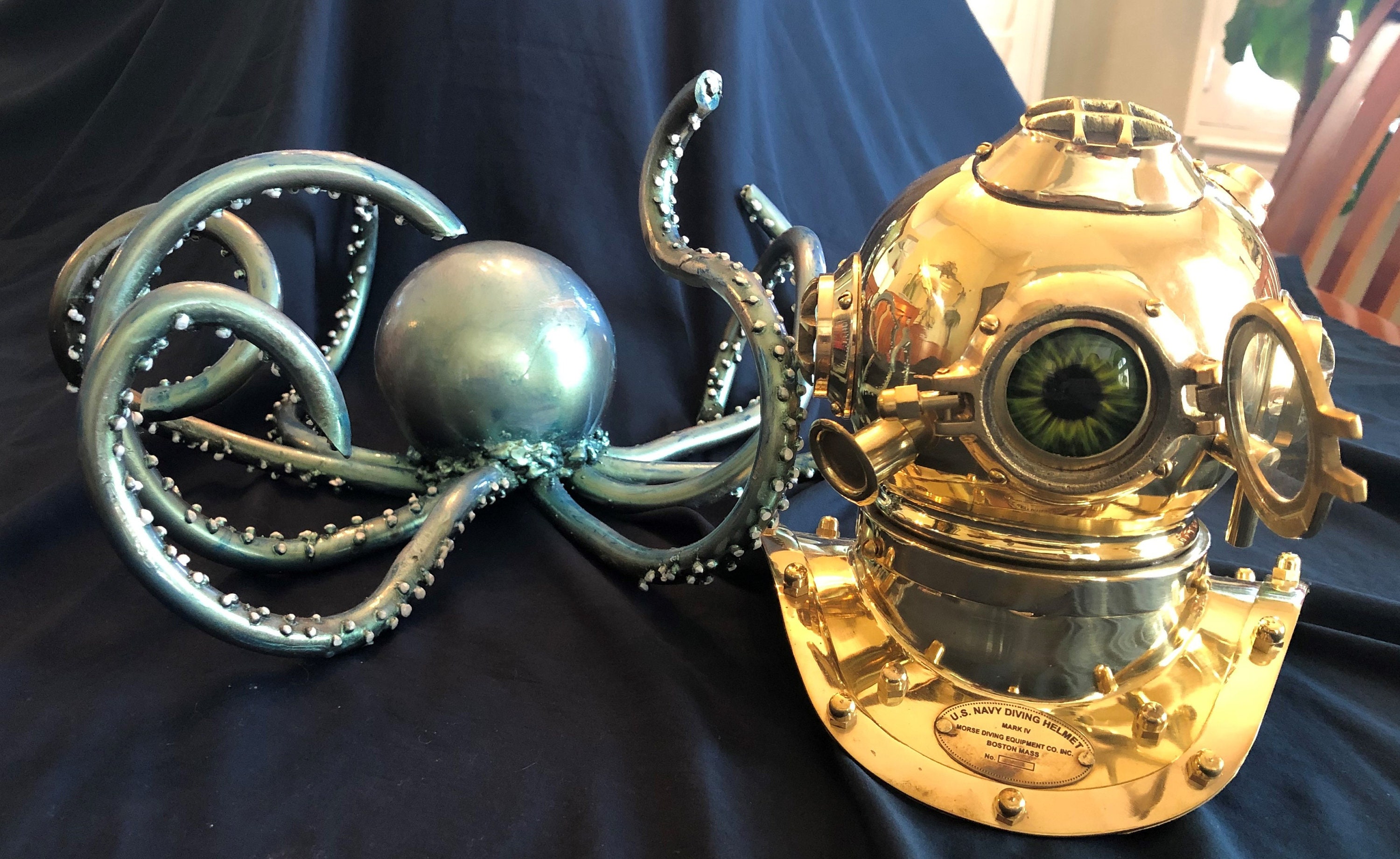 Octopus/ Diving Helmet/ Ocean Art/ Sea Monster/ Tranquil/ Unique ...