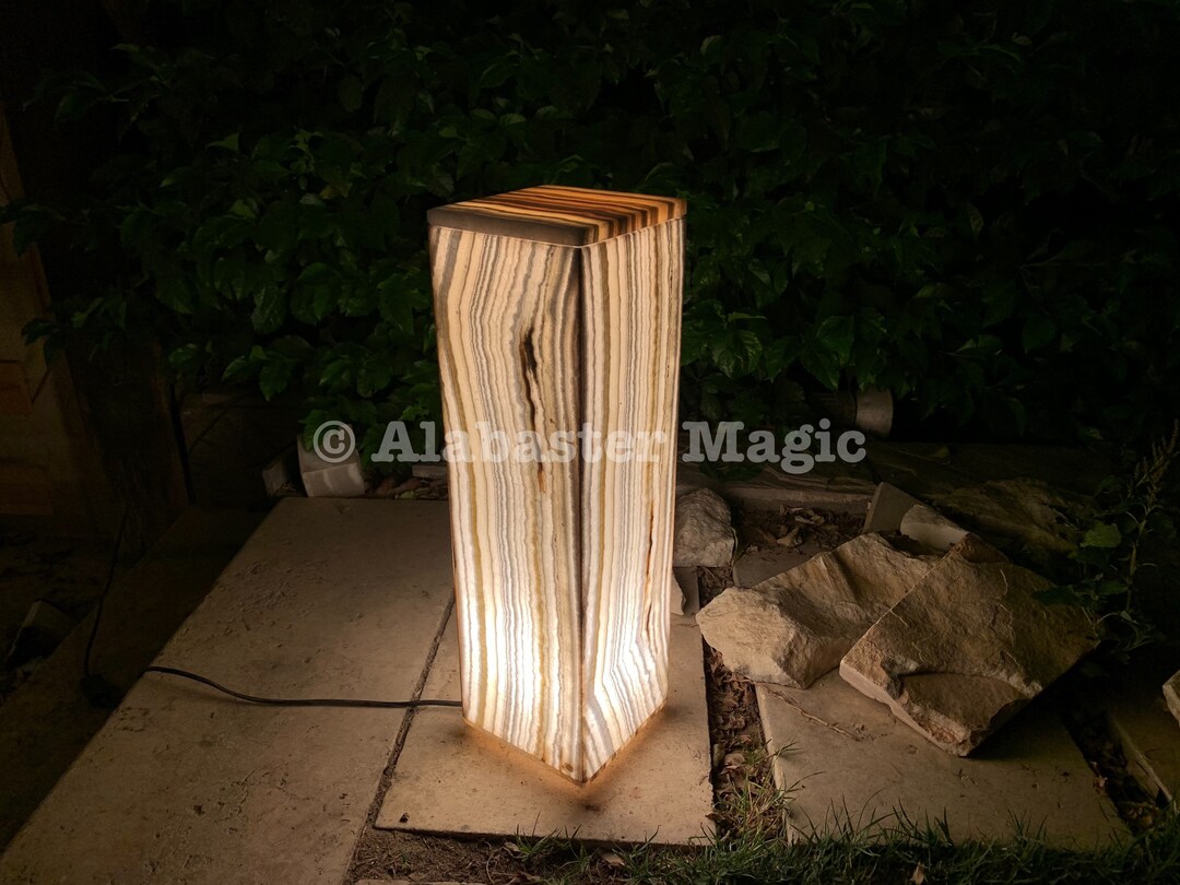 Alabaster Lamp - Box Shape - Unique Piece - Beautiful Colors - Natural ...