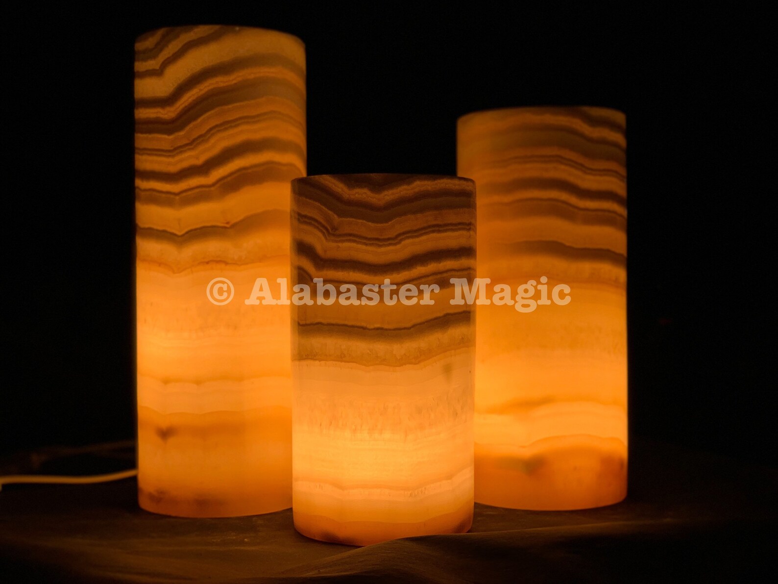 Alabaster lamp cylinder shape unique colors natural | Etsy