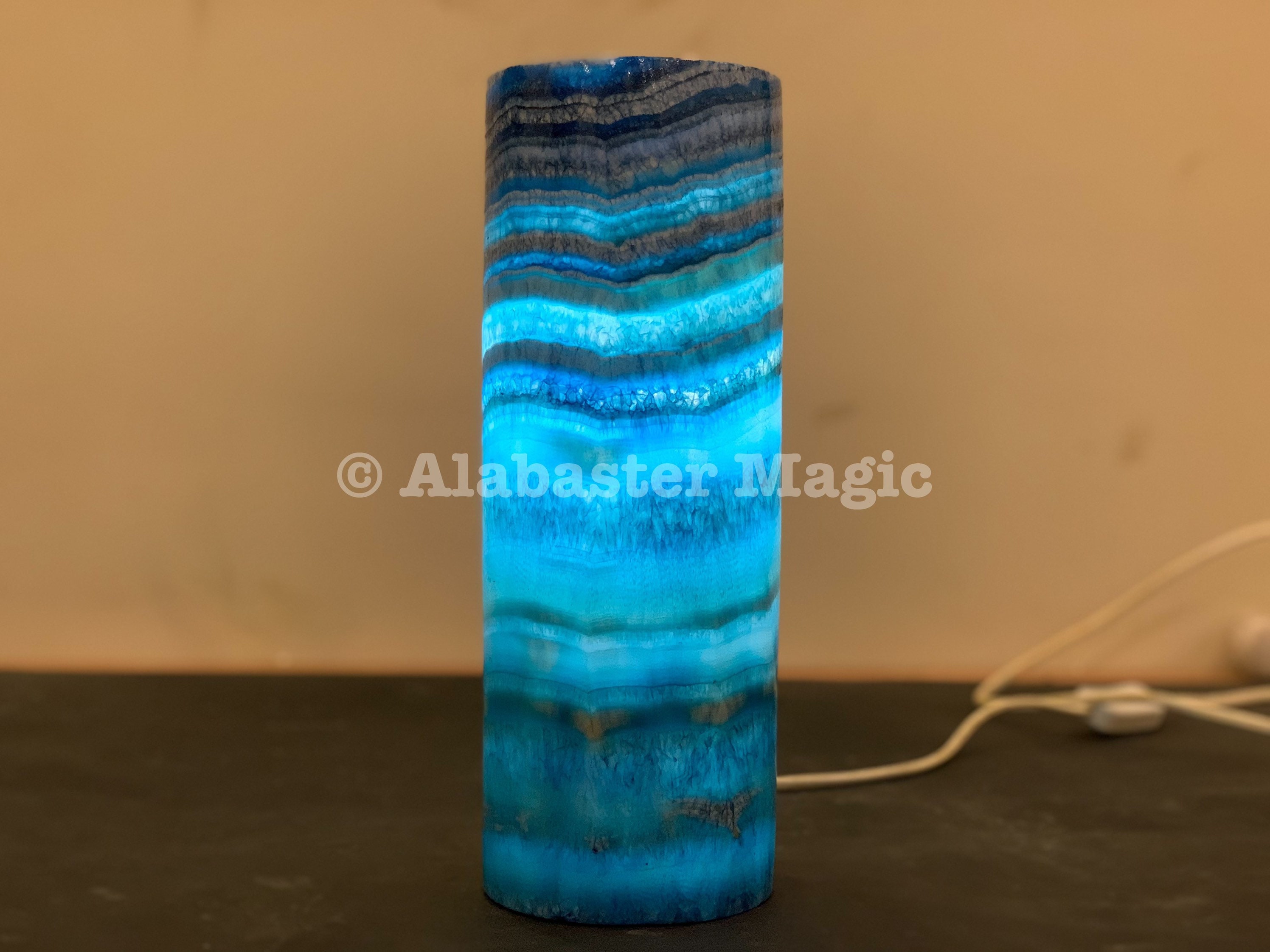 Blue Cylinder Alabaster Lamp 12/ Desk Lamp / Table Lamp / | Etsy