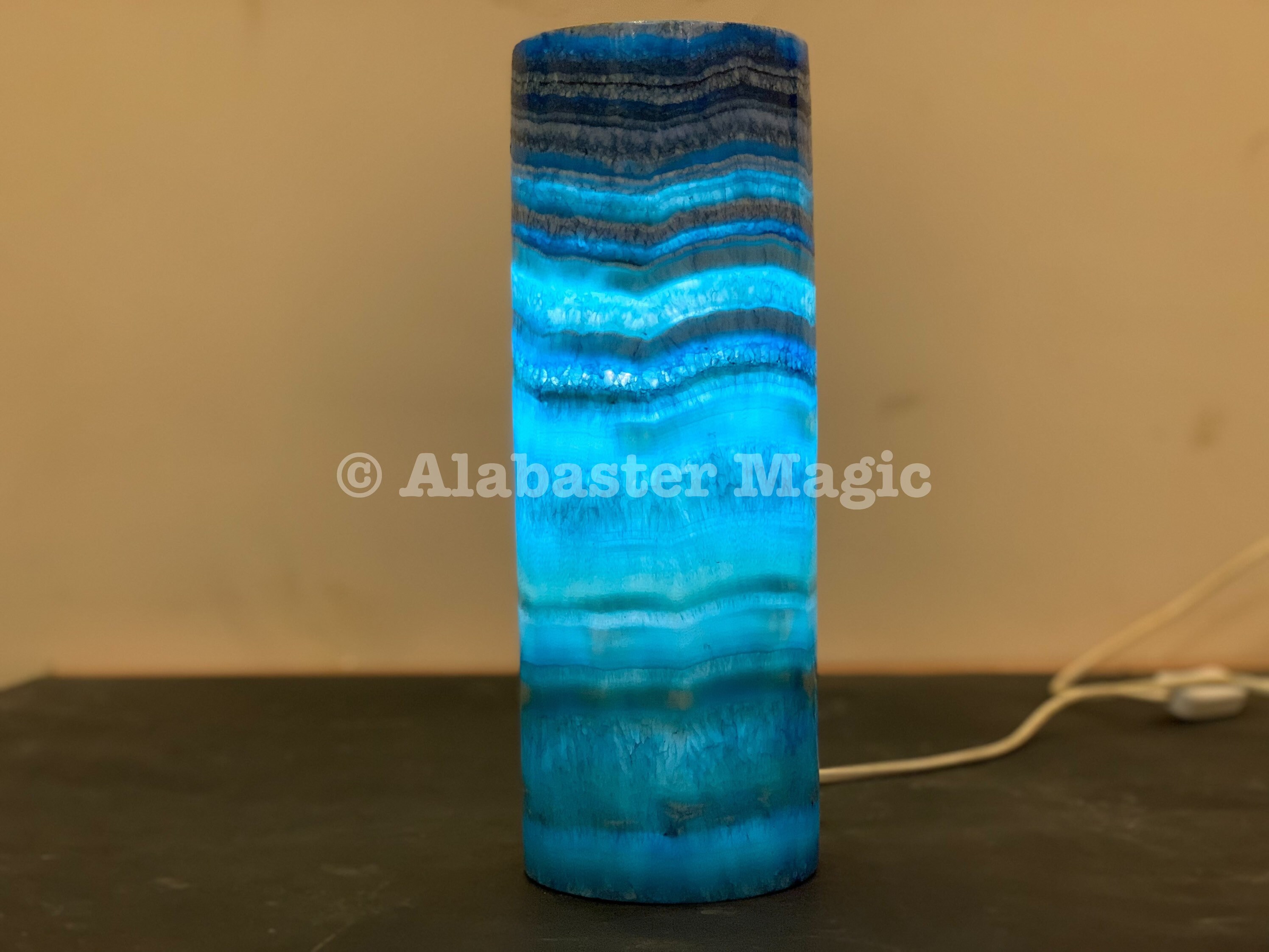 Blue Cylinder Alabaster Lamp 12/ Desk Lamp / Table Lamp / | Etsy
