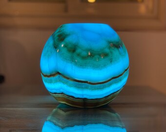 Blue Alabaster Lamp Cylinder Shape Handmade Solid Piece - Etsy