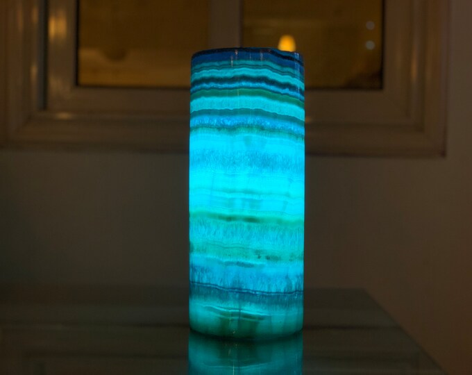 Blue Alabaster Lamp Cylinder Shape Handmade Solid Piece - Etsy