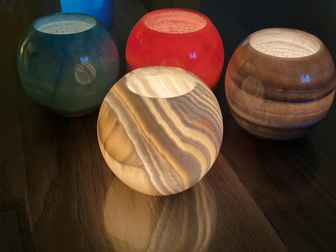 Alabaster Candle Holder - Votive Holder - RED Alabaster - BLUE ...