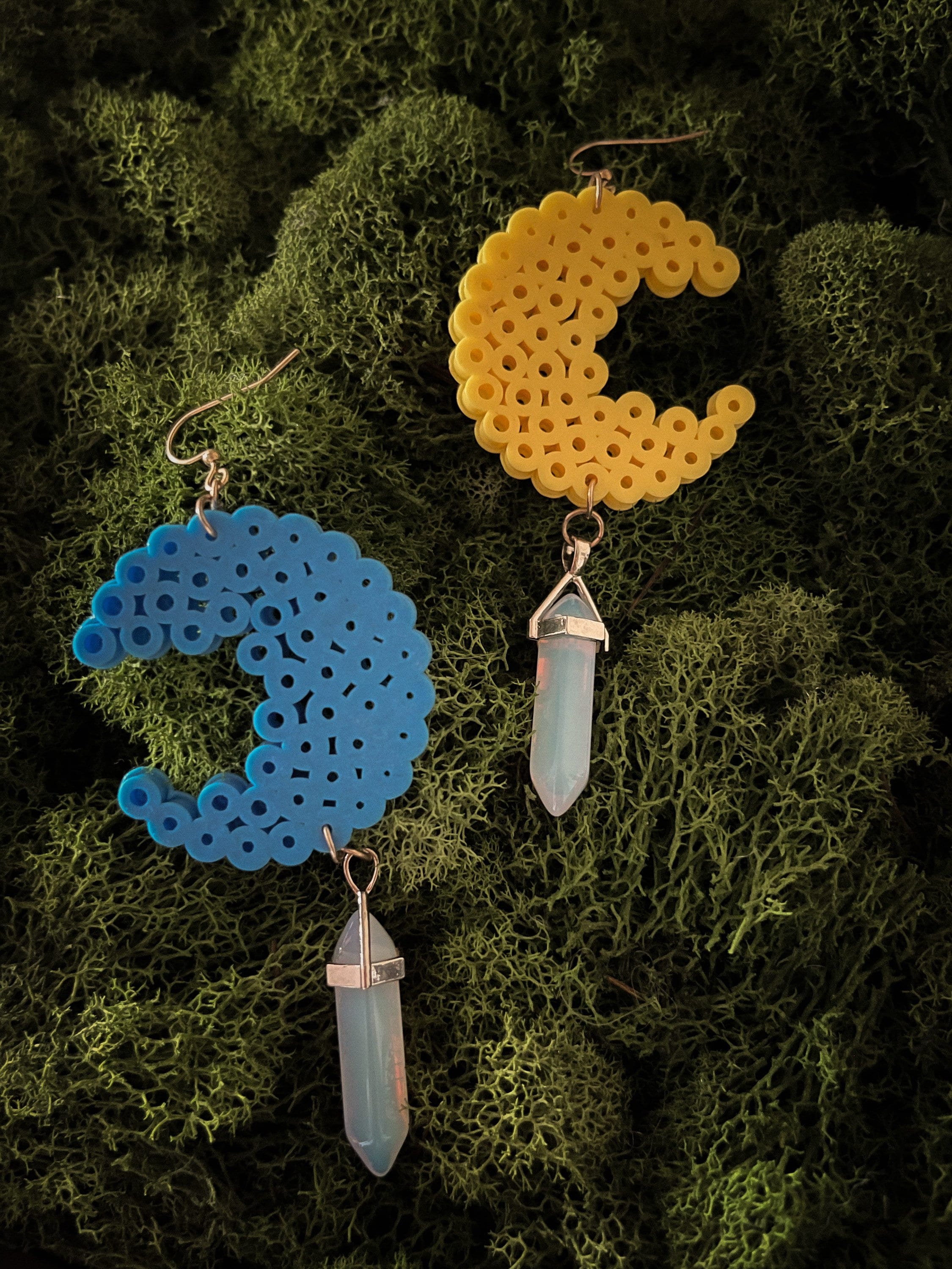 Magical Crescent Moon Crystal Perler Bead Earrings - Etsy