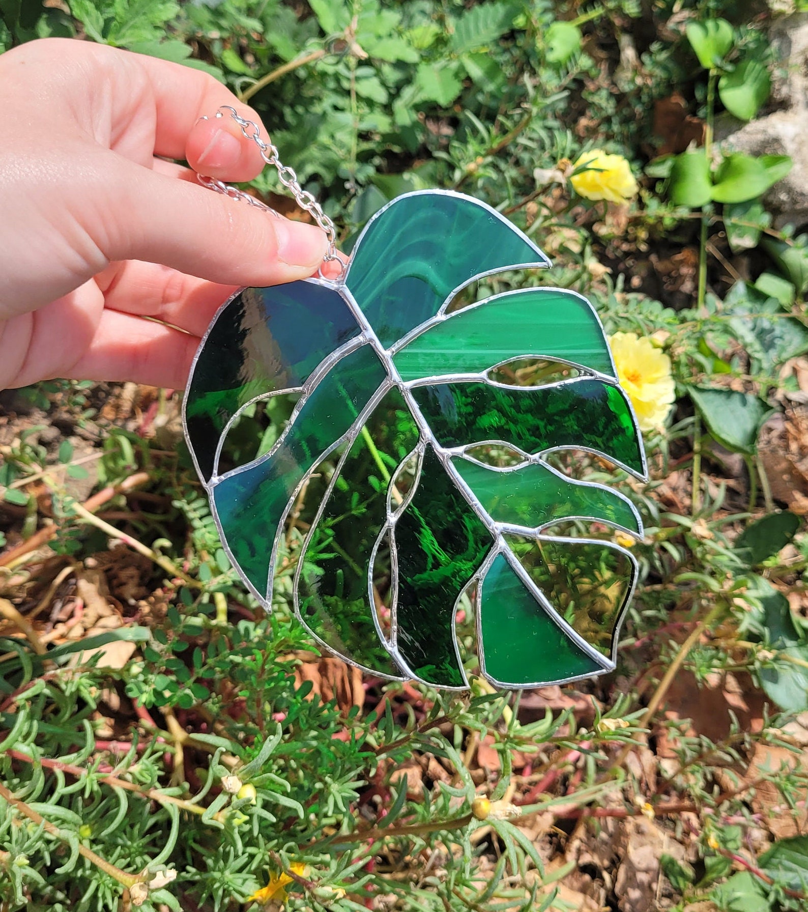 Monstera Plant Leaf Stained Glass Iridescent Rainbow Green - Etsy