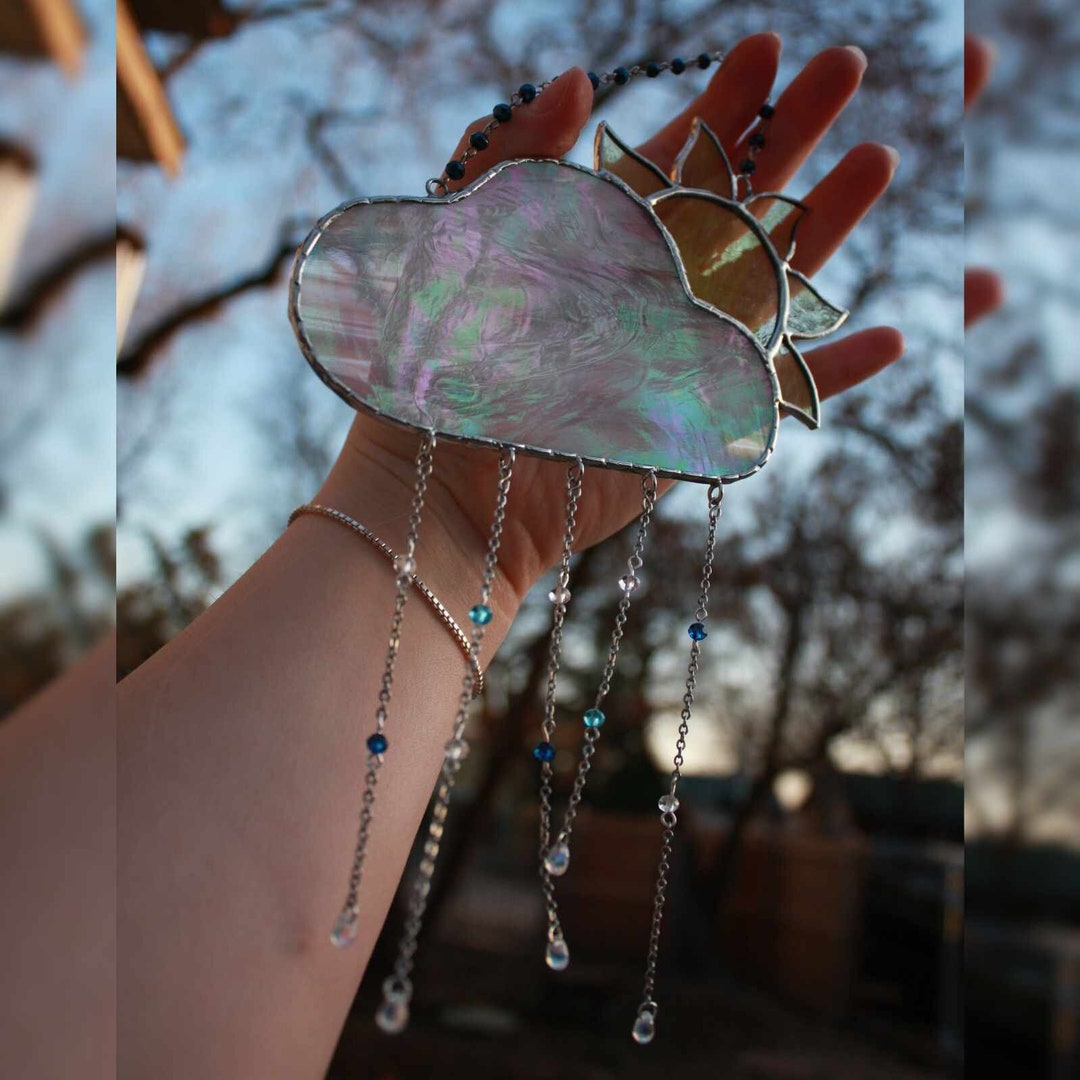 Sunshine Rain Cloud With Rain Drops - Iridescent With Beads - Made to ...