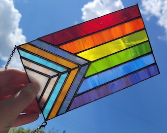 Stained Glass Pride Flag LGBTQ Sun Catcher Panel 11 X 8.5 Rainbow ...