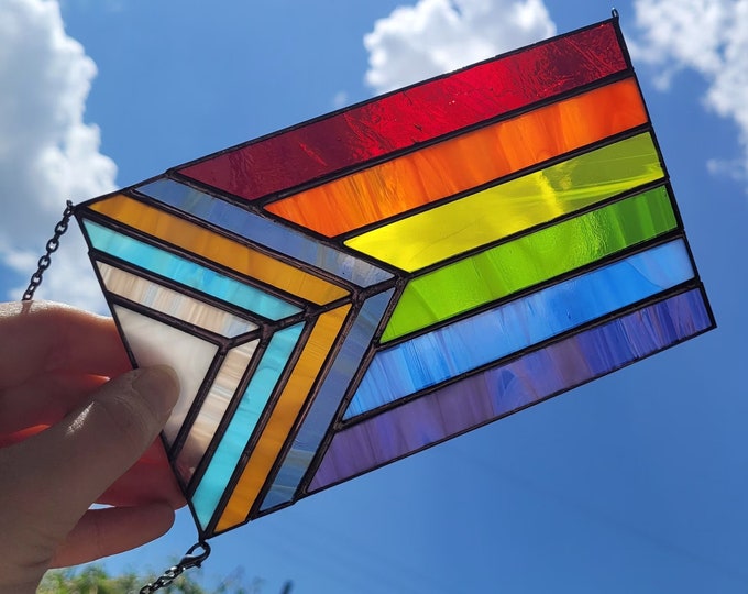 Stained Glass Pride Flag LGBTQ Sun Catcher Panel 11 X 8.5 Rainbow ...