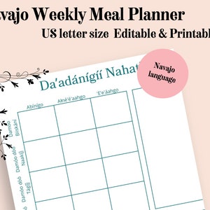 Weekly Meal Planner | Navajo Language - Etsy