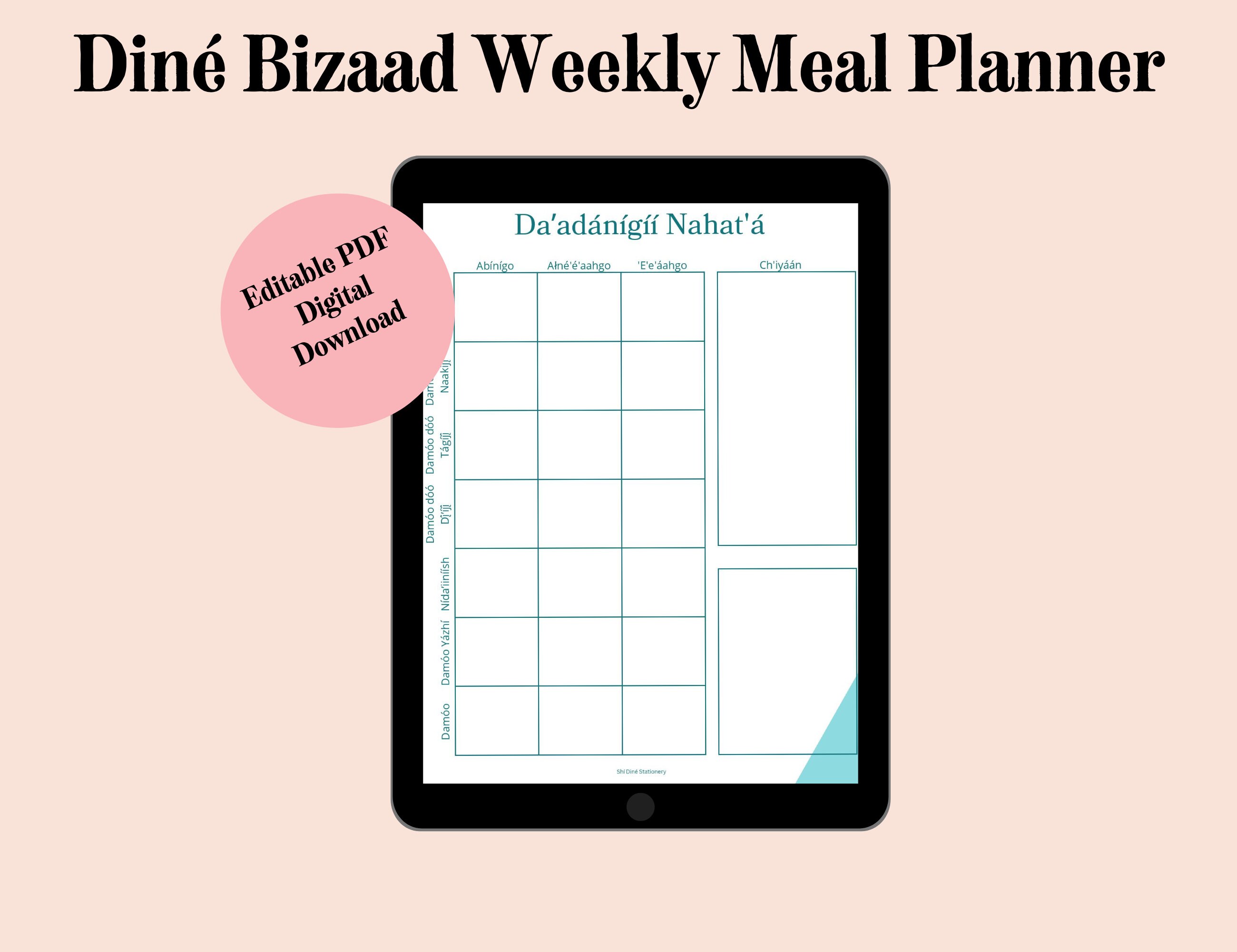 Weekly Meal Planner | Navajo Language - Etsy