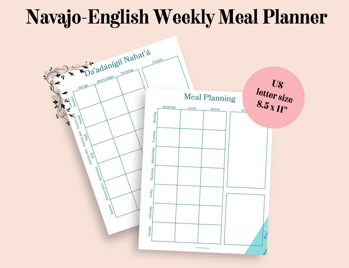 Weekly Meal Planner | Navajo Language - Etsy