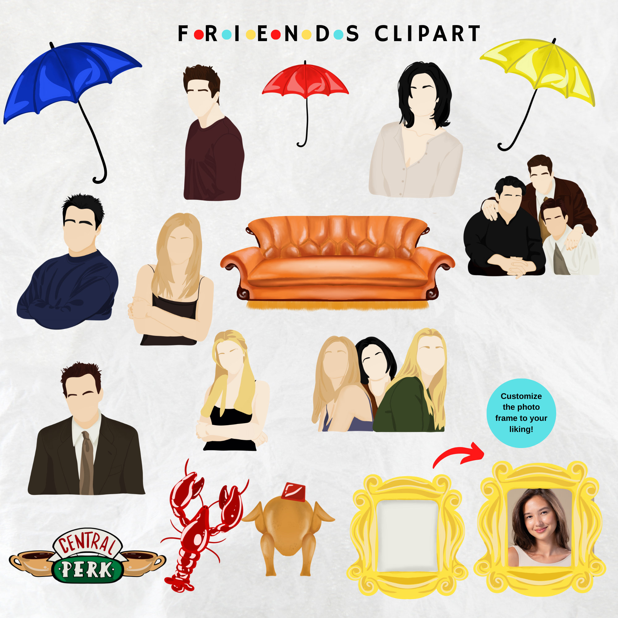 Friends TV Show Clipart Bundle: Central Perk, Characters (17 Pngs ...