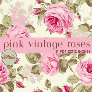 Pink Vintage Rose Digital Paper, Pink Rose Background - Etsy