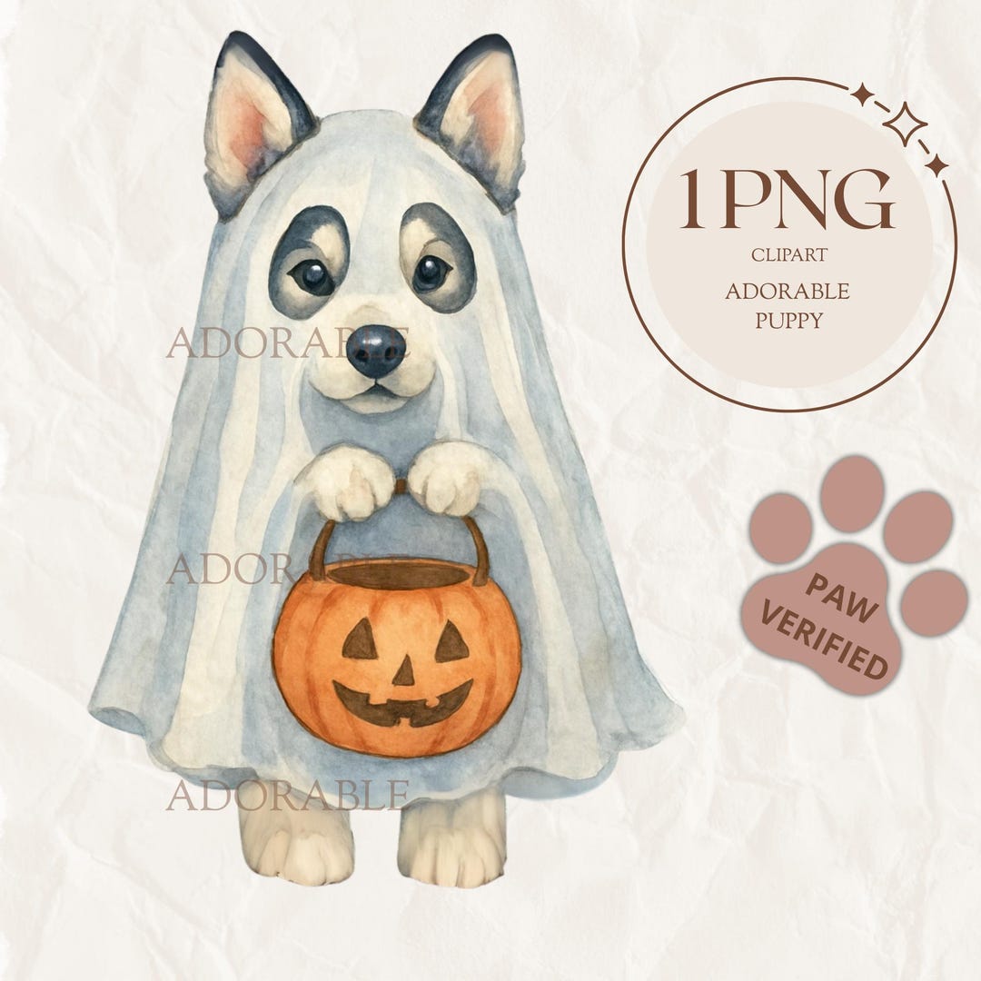 Husky Puppy in Ghost Costume - Watercolor Halloween Dog Clipart - Etsy