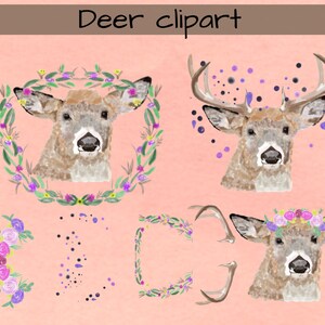 Deer Clipart Watercolor Deer With Floral Wreath Flower - Etsy