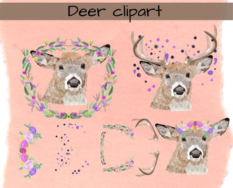 Deer Clipart Watercolor Deer With Floral Wreath Flower - Etsy