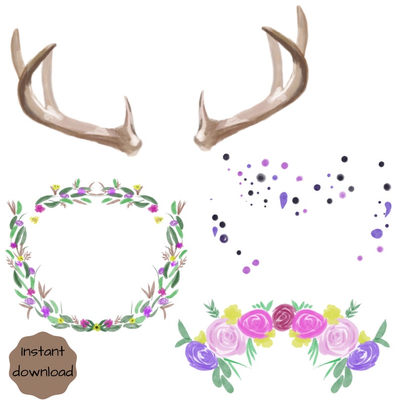 Deer Clipart Watercolor Deer With Floral Wreath Flower - Etsy