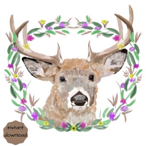 Deer Clipart Watercolor Deer With Floral Wreath Flower - Etsy