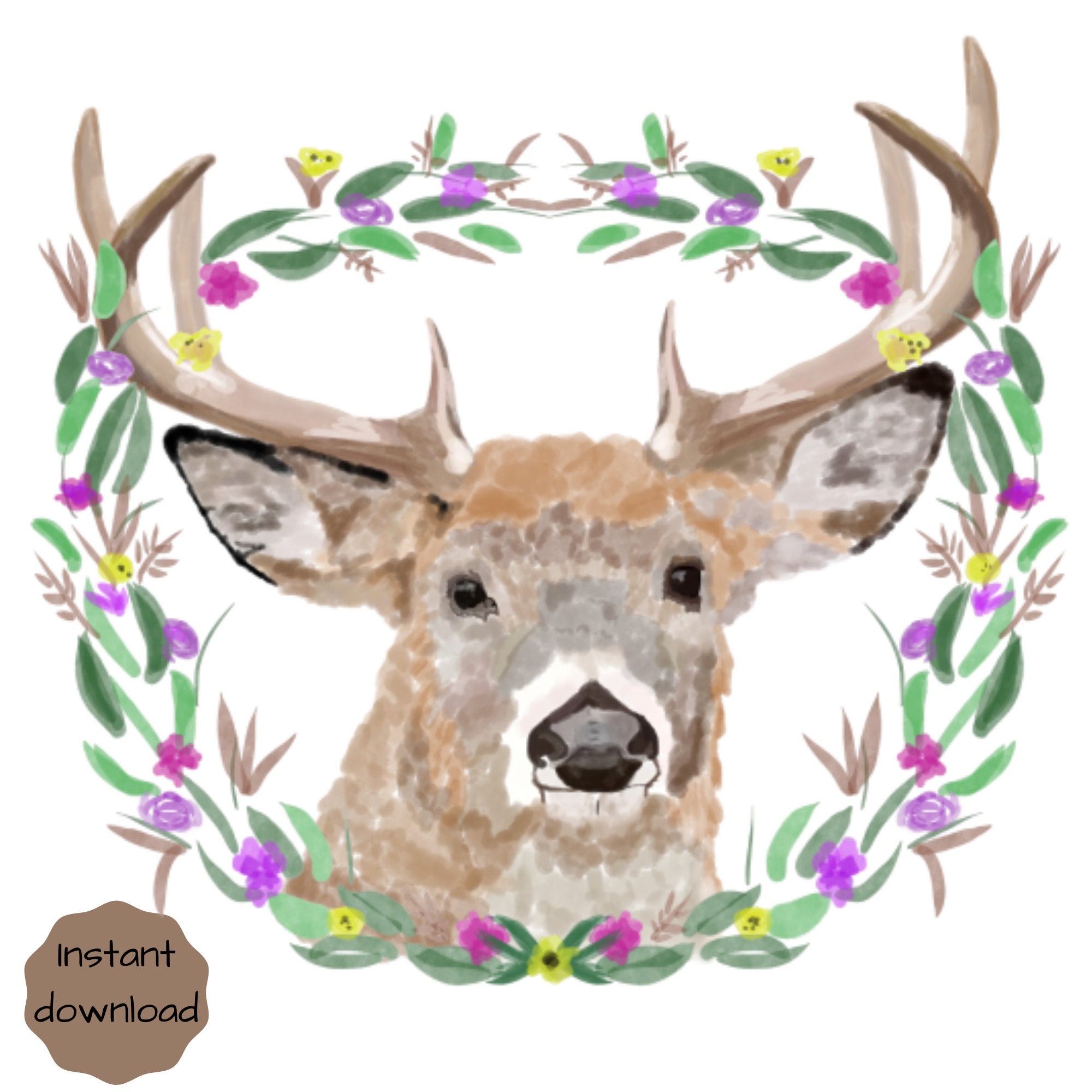 Deer Clipart Watercolor Deer With Floral Wreath Flower - Etsy