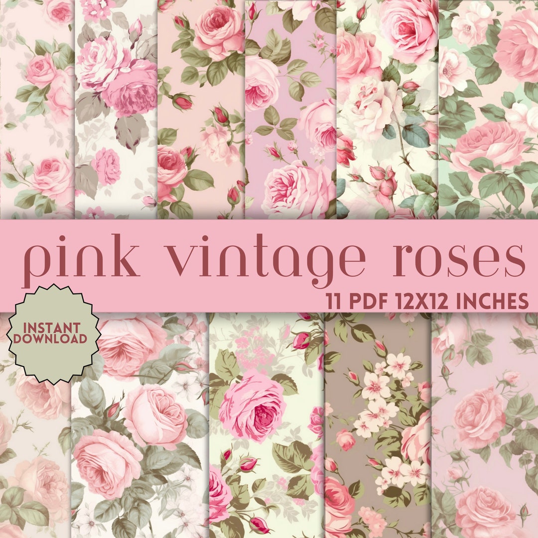 Pink Vintage Rose Digital Paper, Pink Rose Background - Etsy