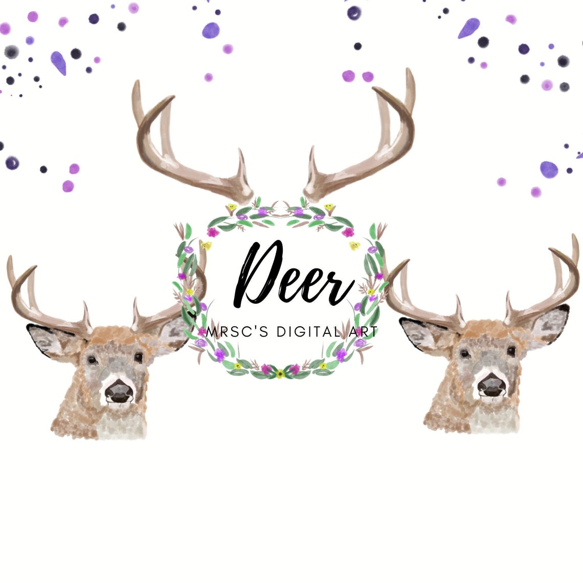 Deer Clipart Watercolor Deer With Floral Wreath Flower - Etsy