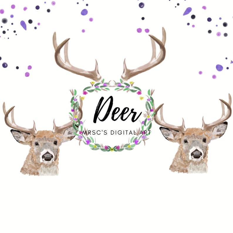 Deer Clipart Watercolor Deer With Floral Wreath Flower - Etsy