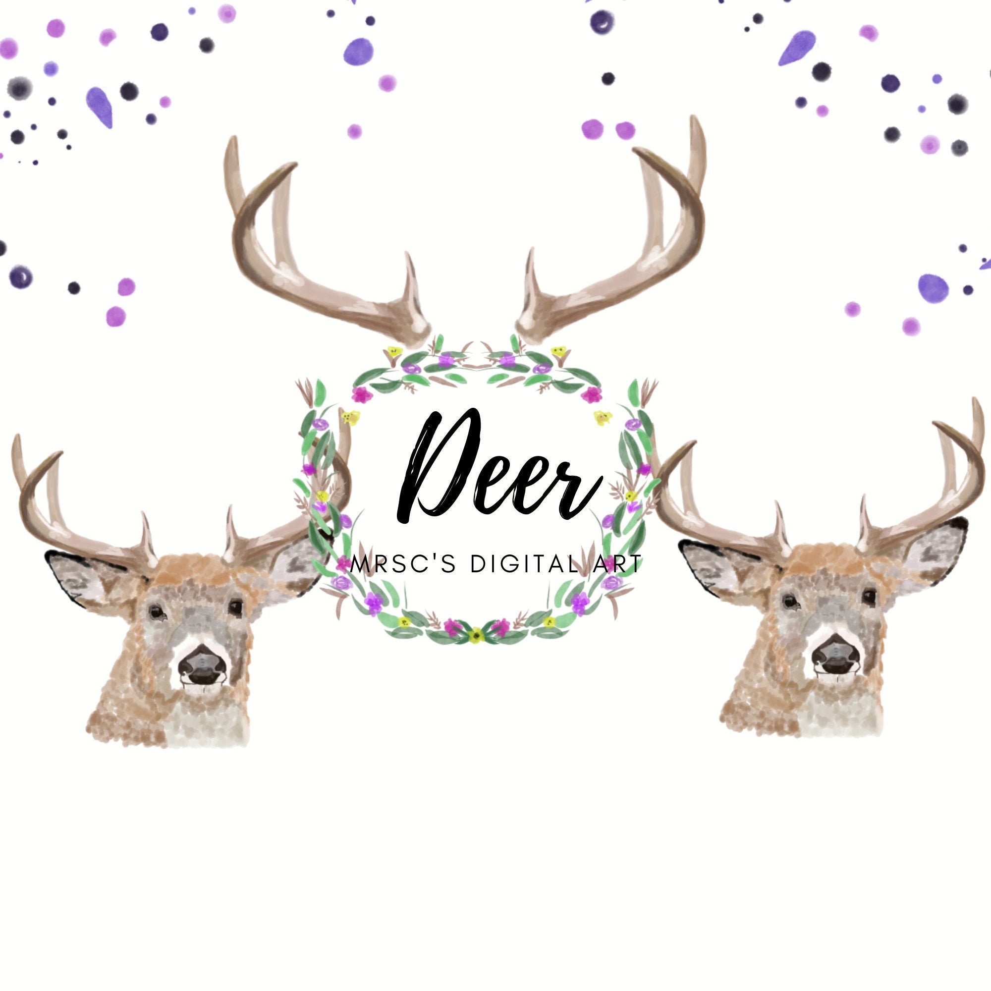 Deer Clipart Watercolor Deer With Floral Wreath Flower - Etsy