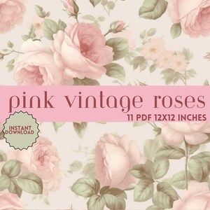 Pink Vintage Rose Digital Paper, Pink Rose Background - Etsy